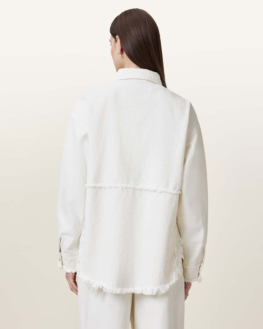 Hettie Frayed Oversized Cotton Shacket Off White | ALLSAINTS
